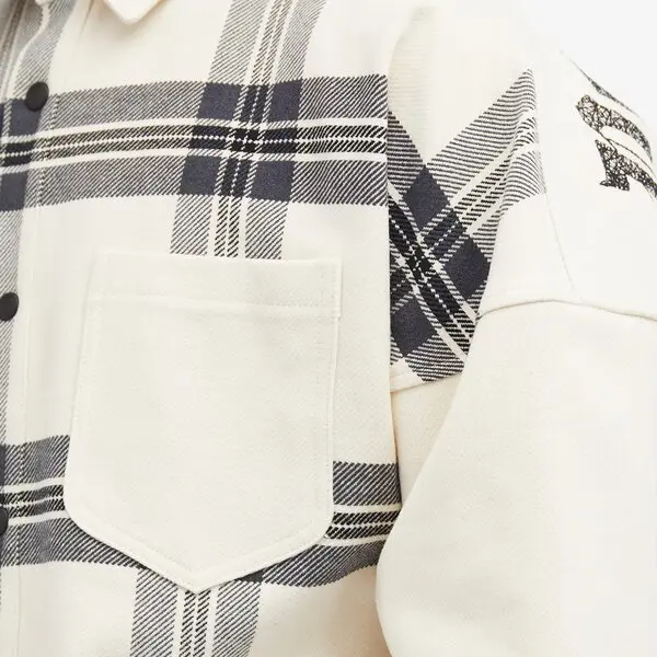 Palm Angels Back Logo Check Overshirt In Off White - 70% Off